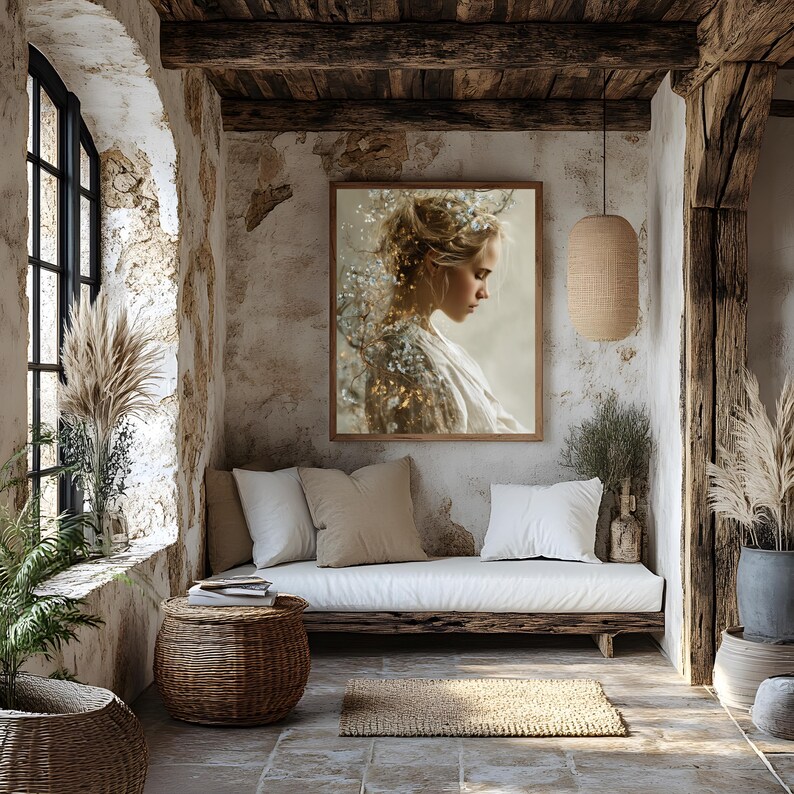Botanical Woman Portrait Art Print | Feminine Nature Decor (digital ...