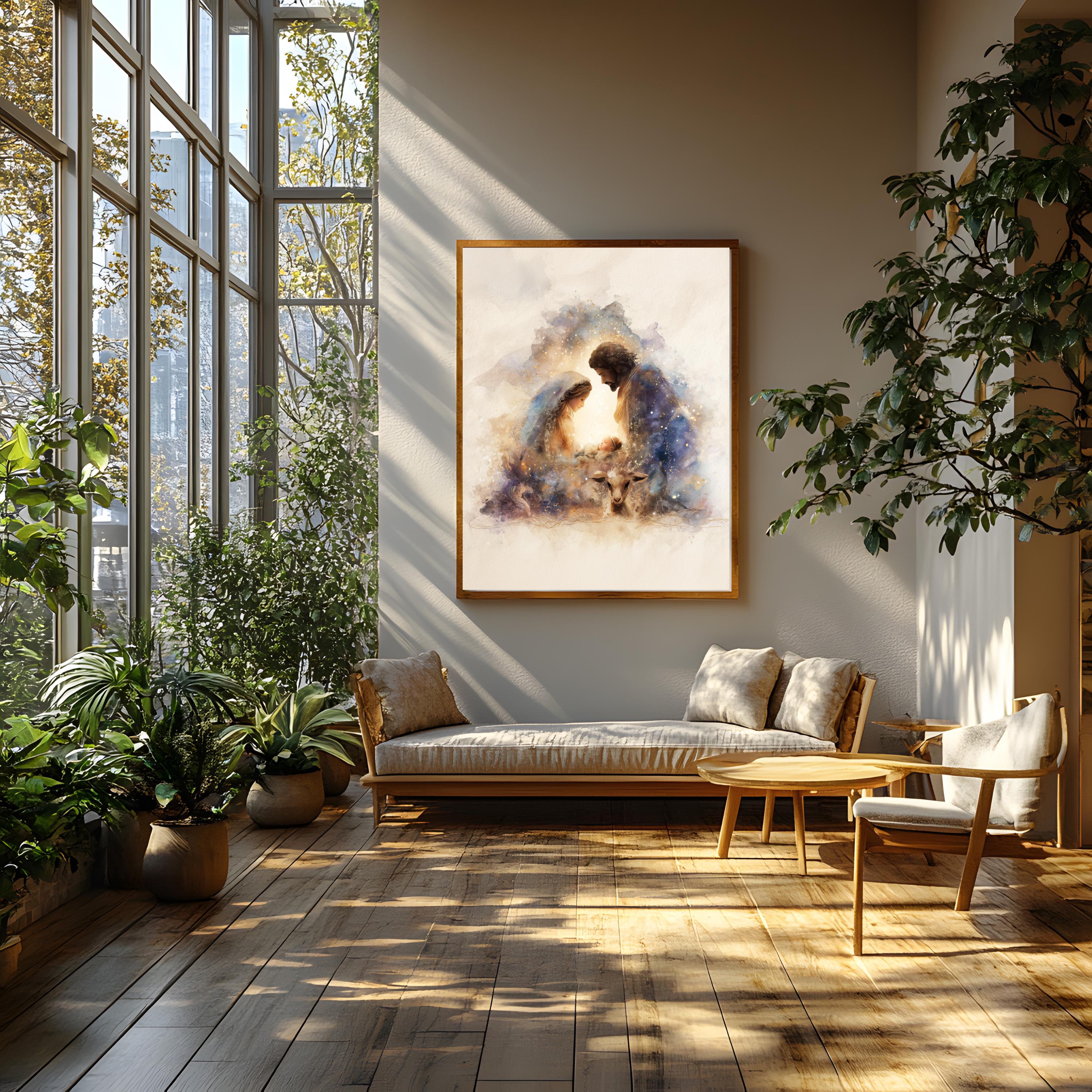 Children’s Holy Family Art | Soft Pastel Nativity Illustration | Gentle ...