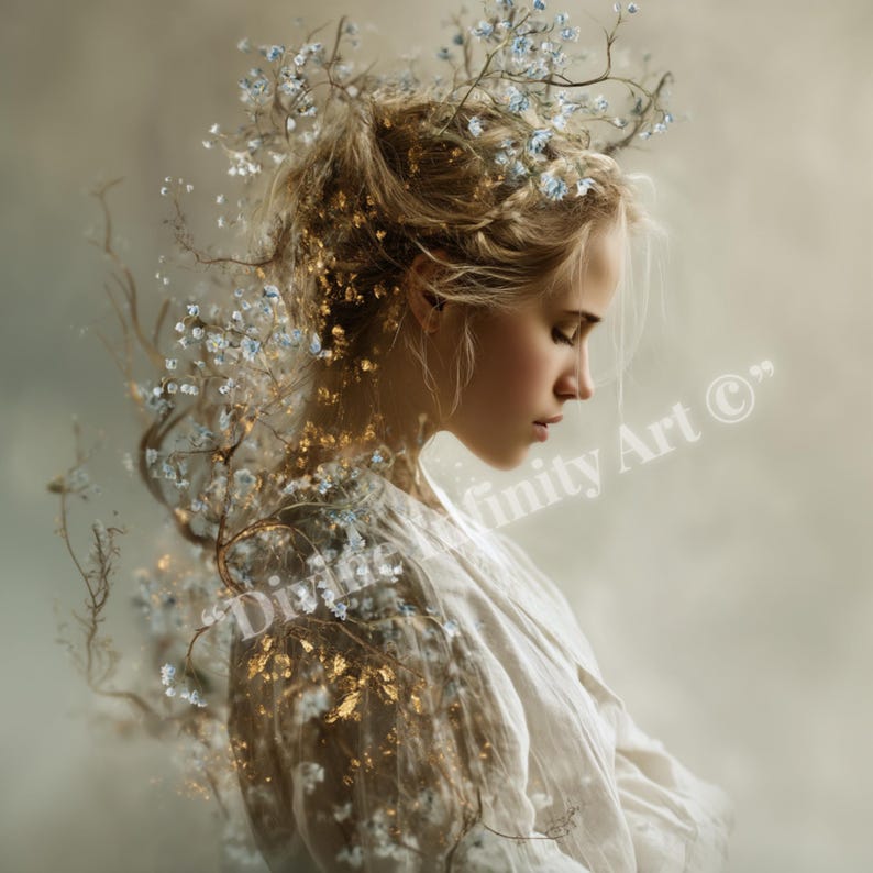 Botanical Woman Portrait Art Print | Feminine Nature Decor (digital ...