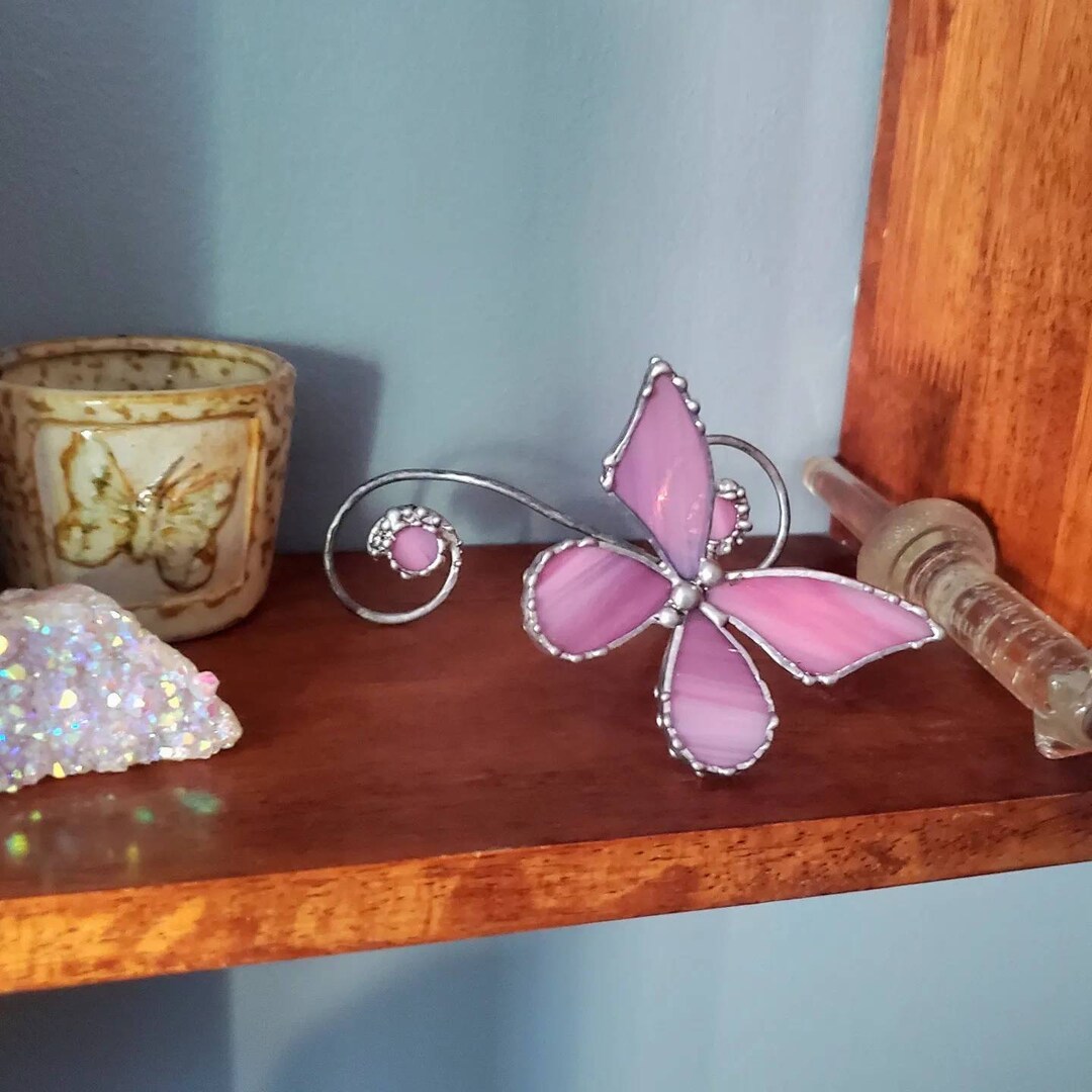 Pink Stained Glass Butterfly Figurine, Silver Finishing FREE SHIPPING ...