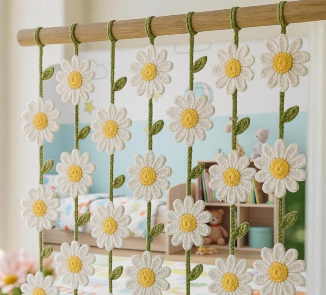 Daisy Flower Garland Crochet Pattern, Daisy Curtain Hanging Crochet ...