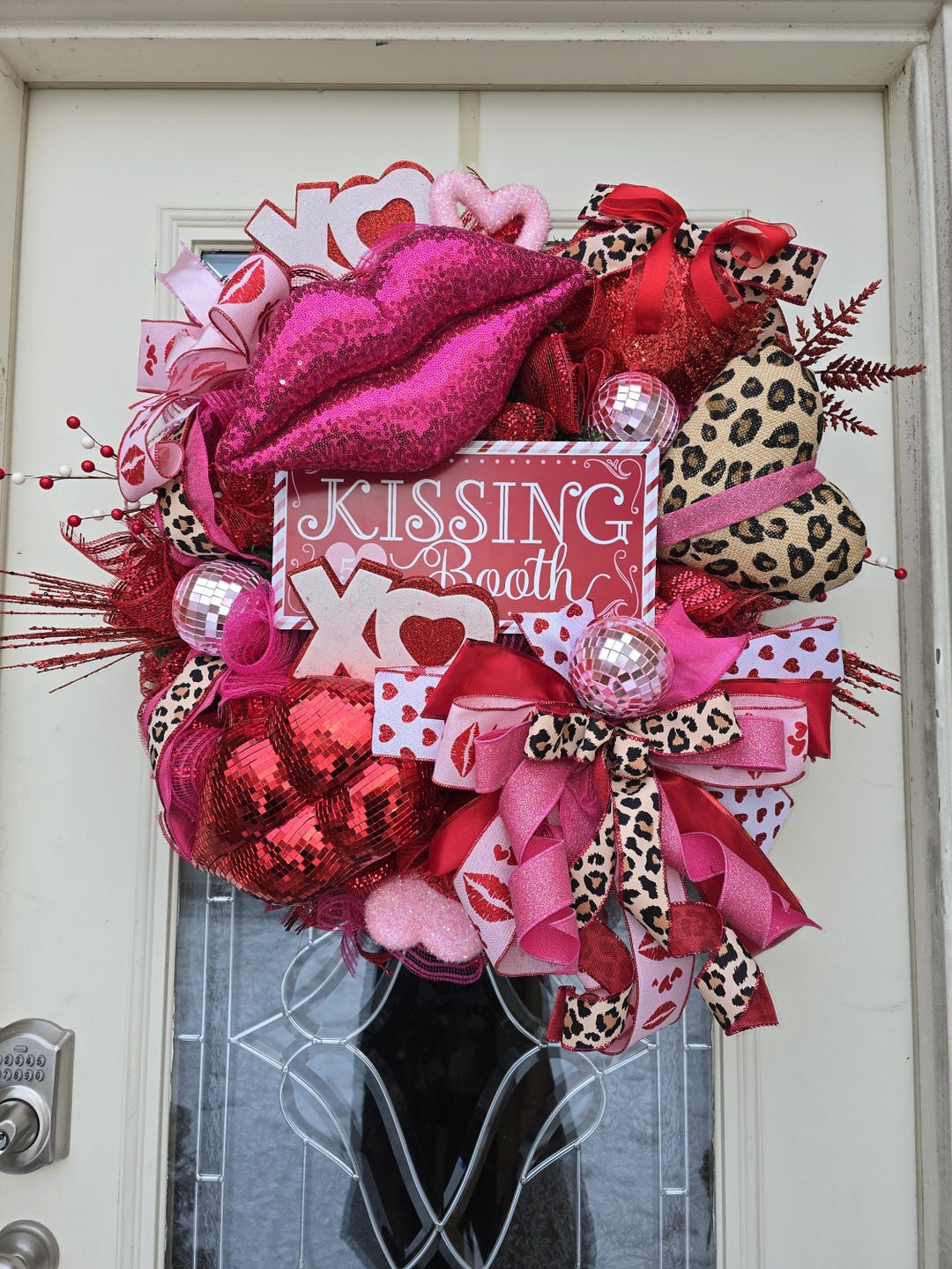 Kissing Booth Valentines Door Wreath, Luxury Pink Red Leopard Print ...