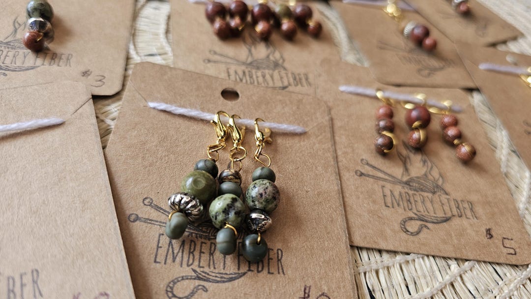 Handmade Beaded Stitch Markers | Red, Green, Brown | Crochet & Knitting ...