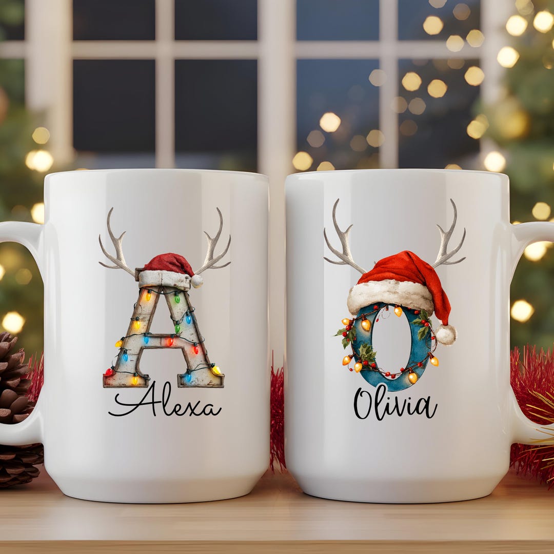 Personalized Monogram Christmas Mug - Custom Name Hot Chocolate Cup - Etsy