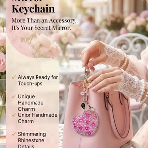 Pink Heart Mirror Keychain | Rhinestone Butterfly Charm | Coquette Bag ...