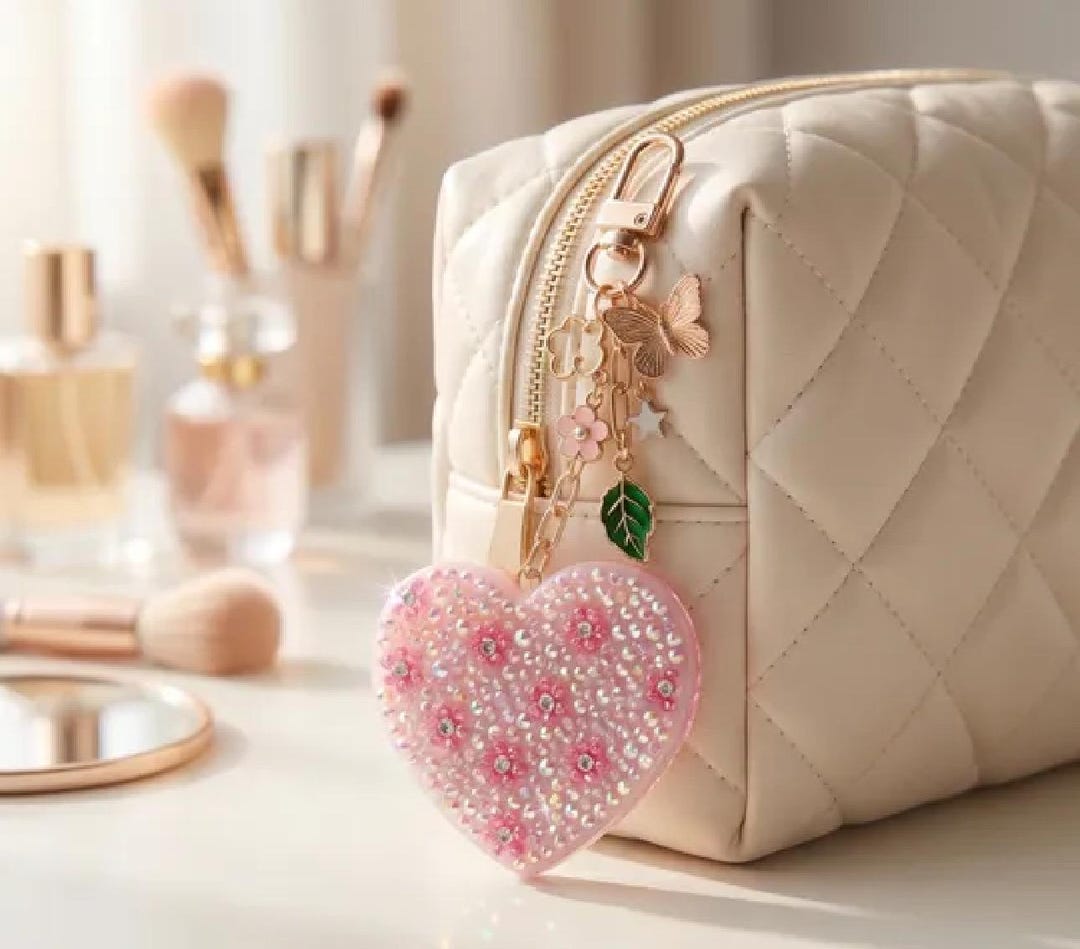 Pink Heart Mirror Keychain | Rhinestone Butterfly Charm | Coquette Bag ...