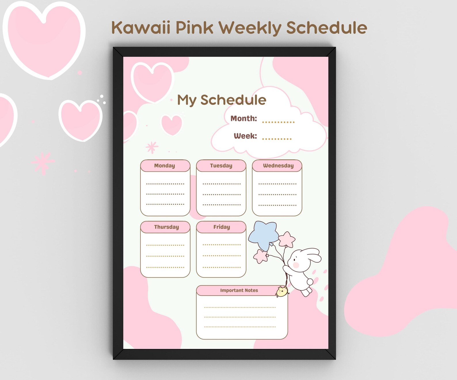 Kawaii Weekly Planner Printable: Pink Bunny A4 Schedule (PDF Download ...
