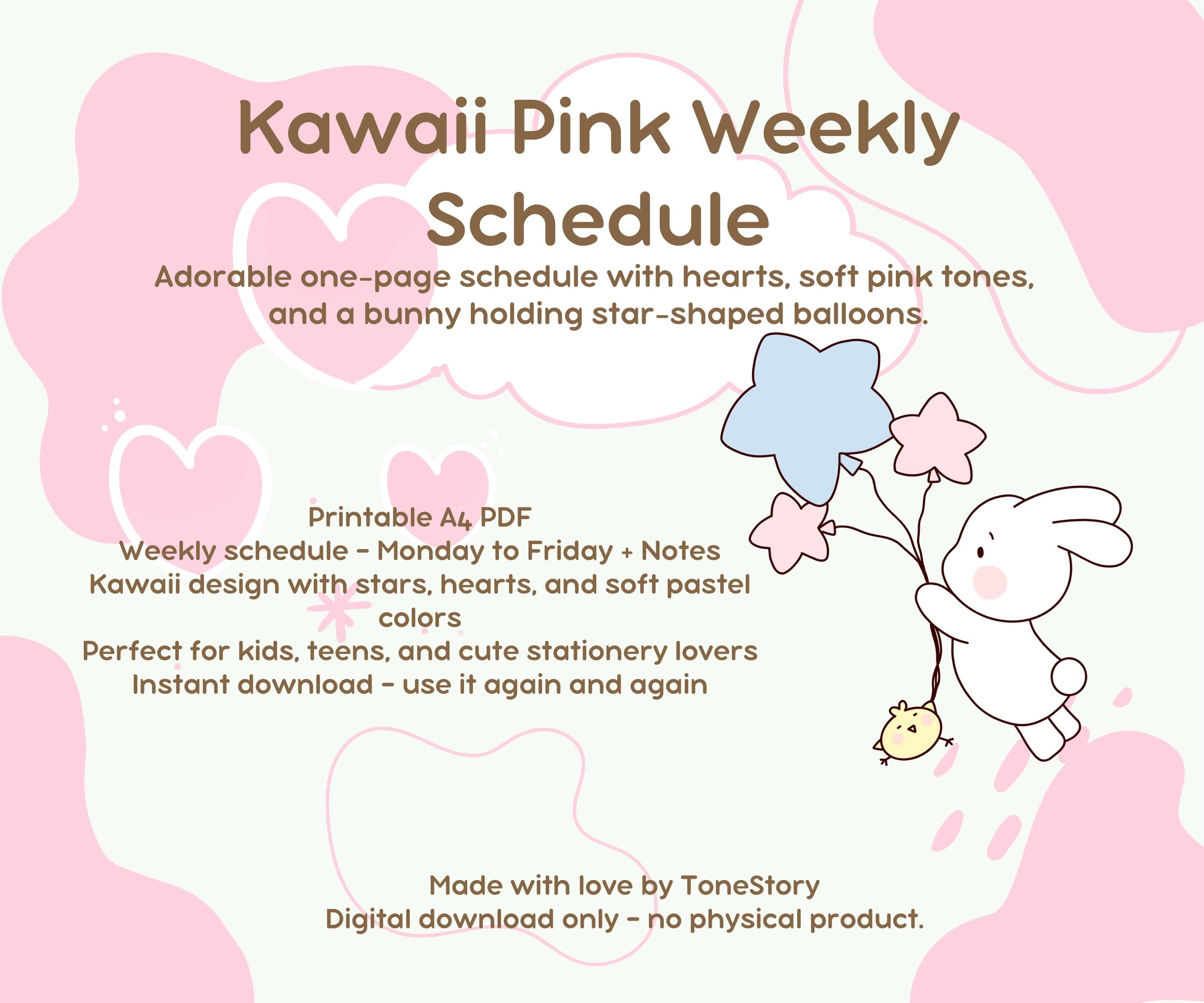 Kawaii Weekly Planner Printable: Pink Bunny A4 Schedule (PDF Download ...