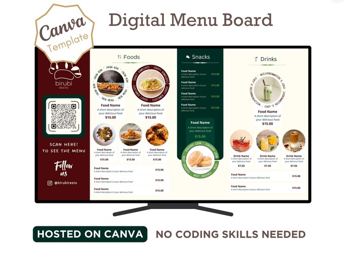 Digital TV Menu Board | Animated Menu Display | Signage Template for ...