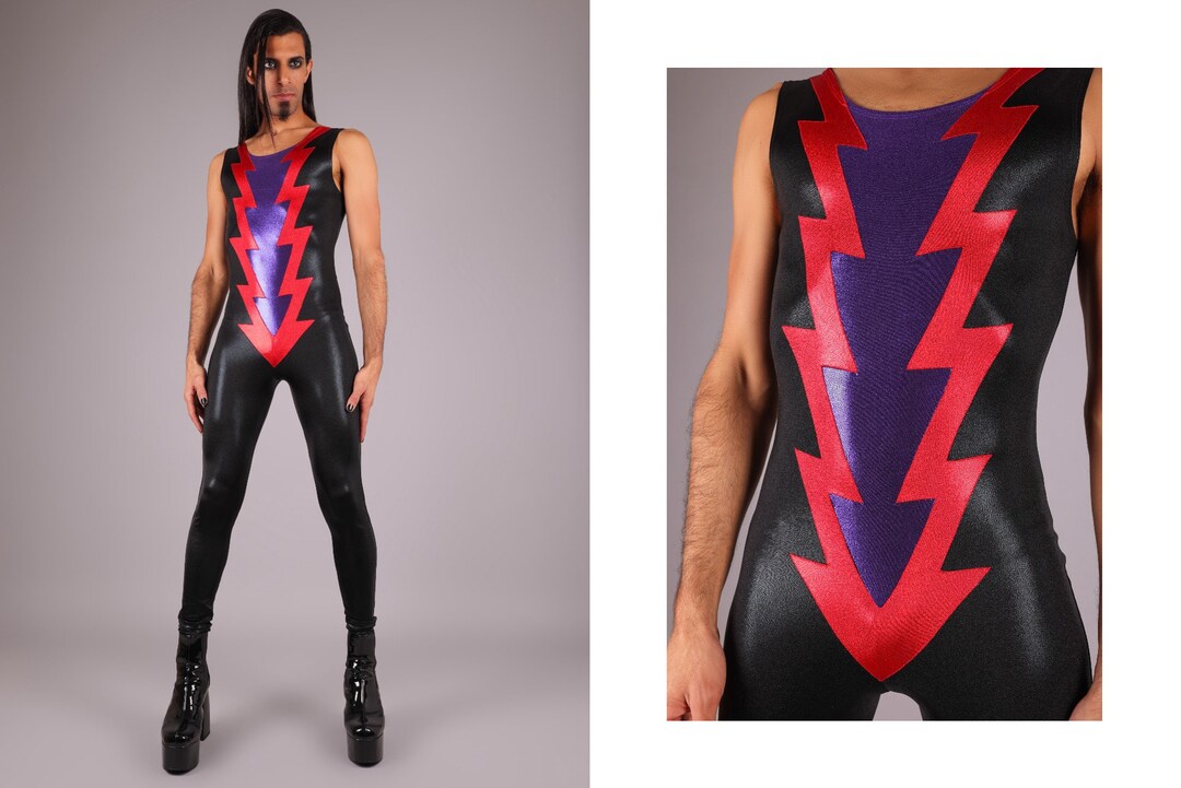 Men's Lightning Bolt Jumpsuit Catsuit David Bowie Glam - Etsy.de