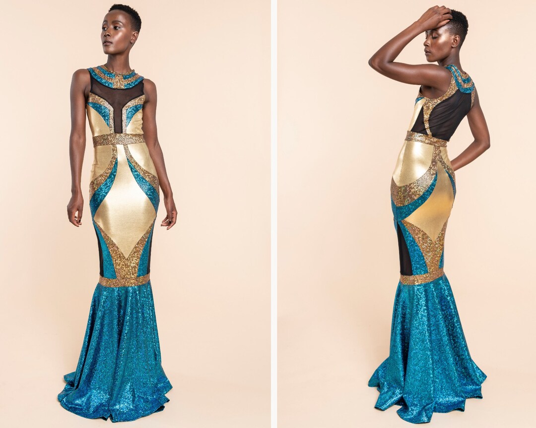 Haute Couture Egyptian Queen Cleopatra Evening Fishtail Dress by LENA ...