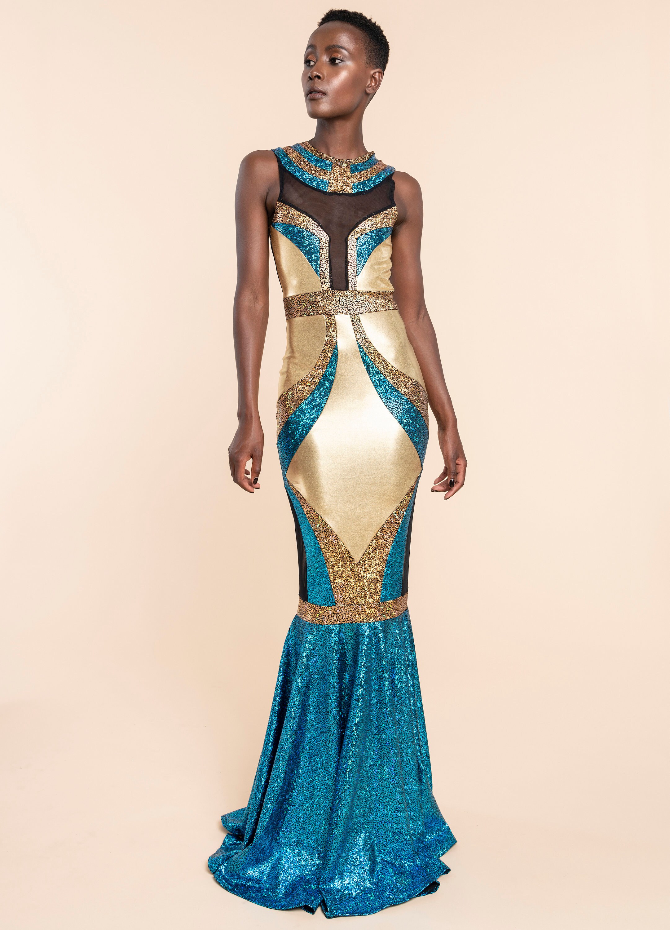 Haute Couture Egyptian Queen Cleopatra Evening Fishtail Dress by LENA ...