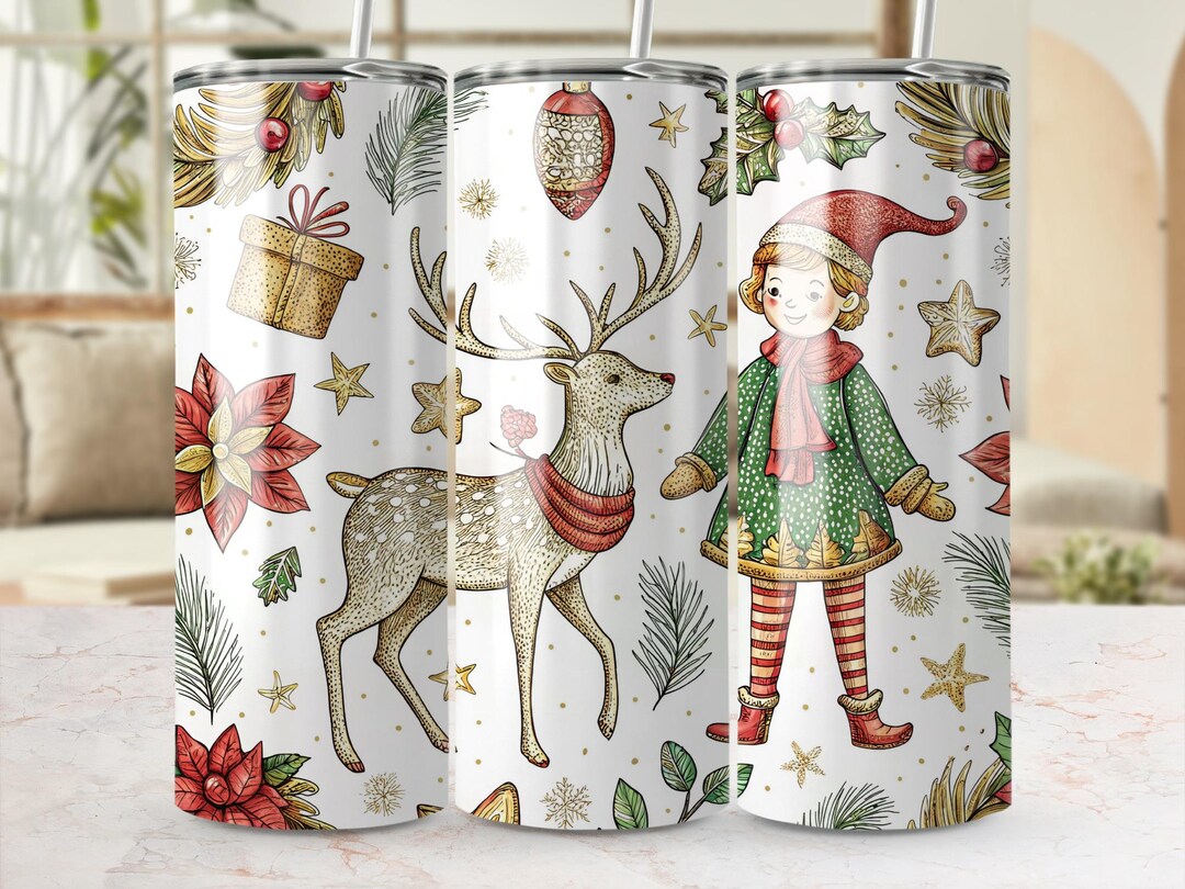 Christmas Elf Deer Poinsettia Seamless Pattern, Holiday Repeat Design ...