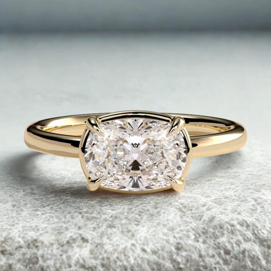 2CT East West Elongated Cushion Bezel Prong Basket Set Yellow ...