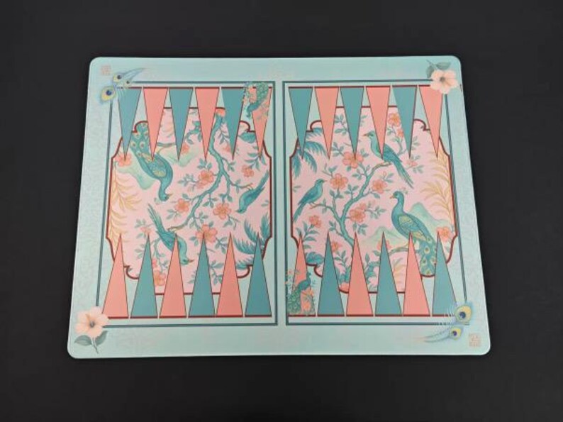 Chinoiserie Birds Backgammon Mat – Coral & Teal Edition - Etsy
