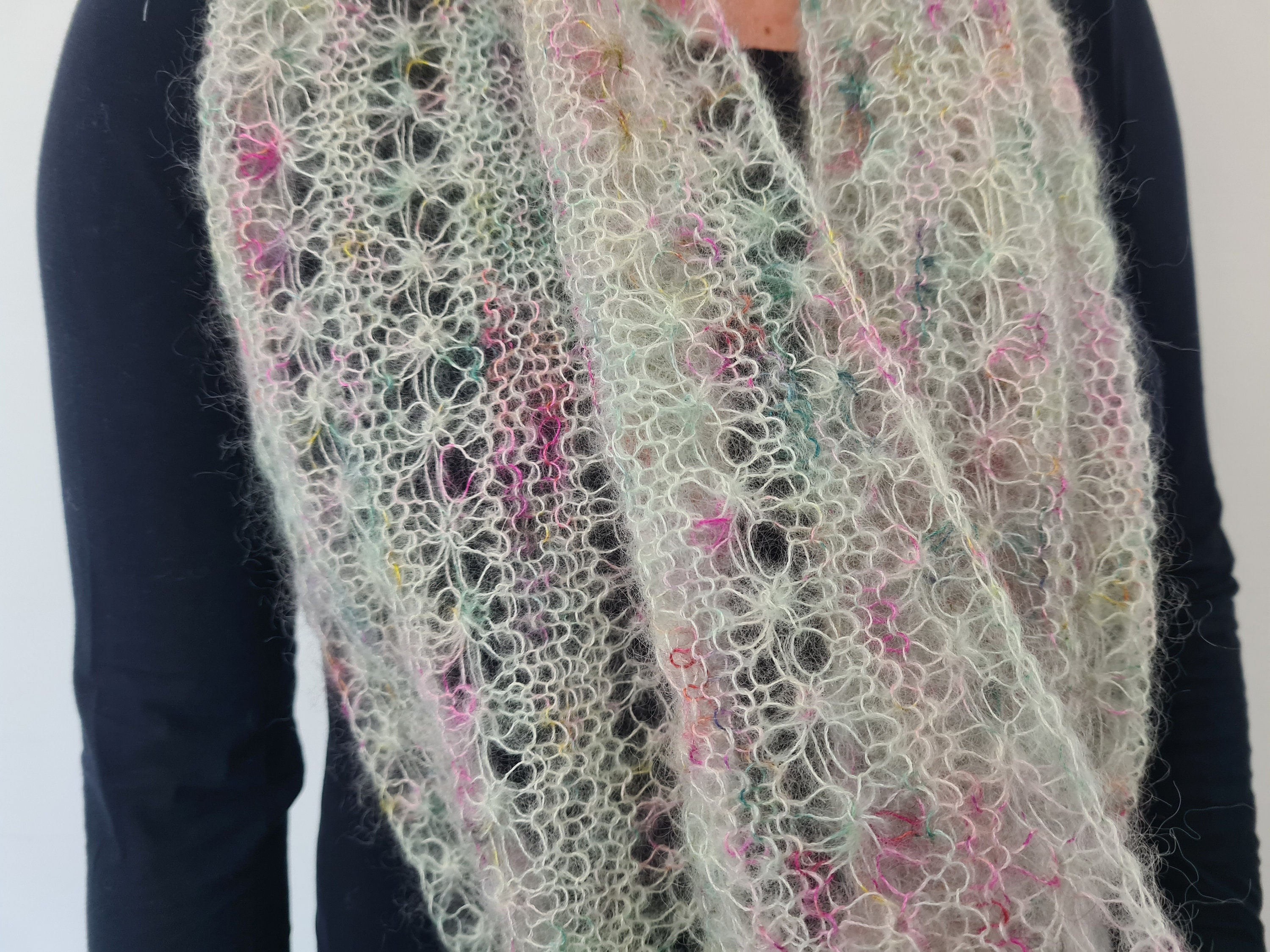 PATTERN Lace Cowl Knitting Pattern / Lacy Circle Scarf Silk Mohair Knit ...
