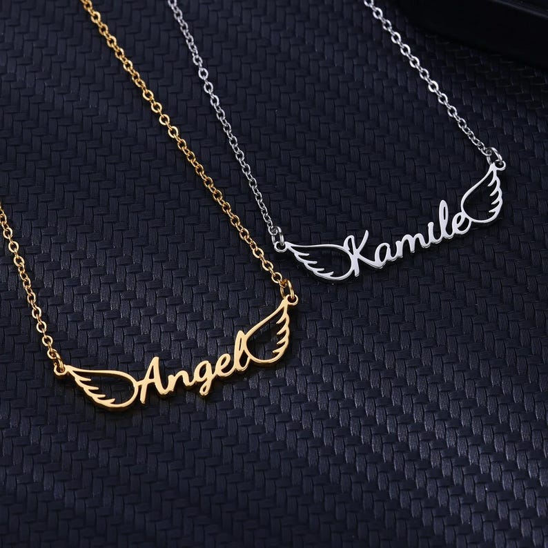 Angel Wings Necklace, Wings Name Necklace, Valentines Gift ...
