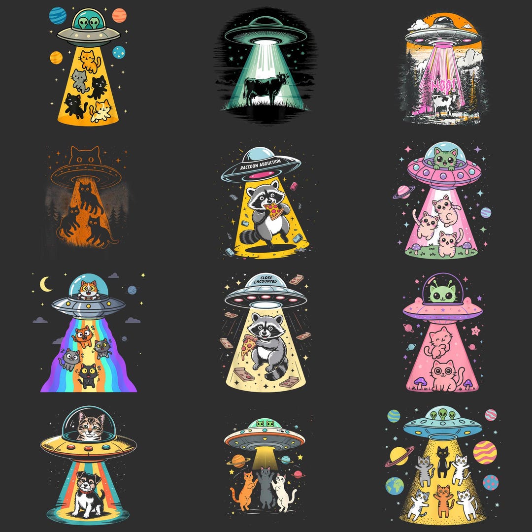 UFO Animal Abduction PNG – Alien Spaceship Clipart With Planets, Funny ...