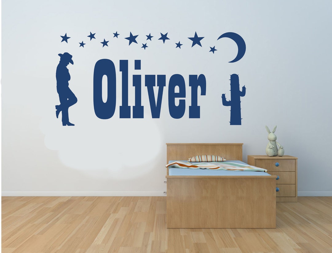 Personalised Name, Matt Vinyl Wall Art Sticker Decal, Mural, Cowboy ...