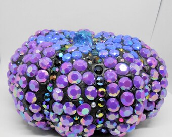 Jeweled Pumpkin, blue MOON Pumpkin, Large Blown Glass, Rhinestone ...