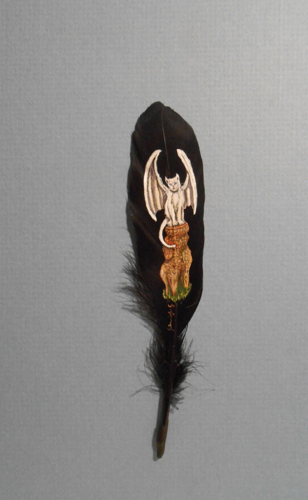 White Bat Cat Feather Painting . - Etsy