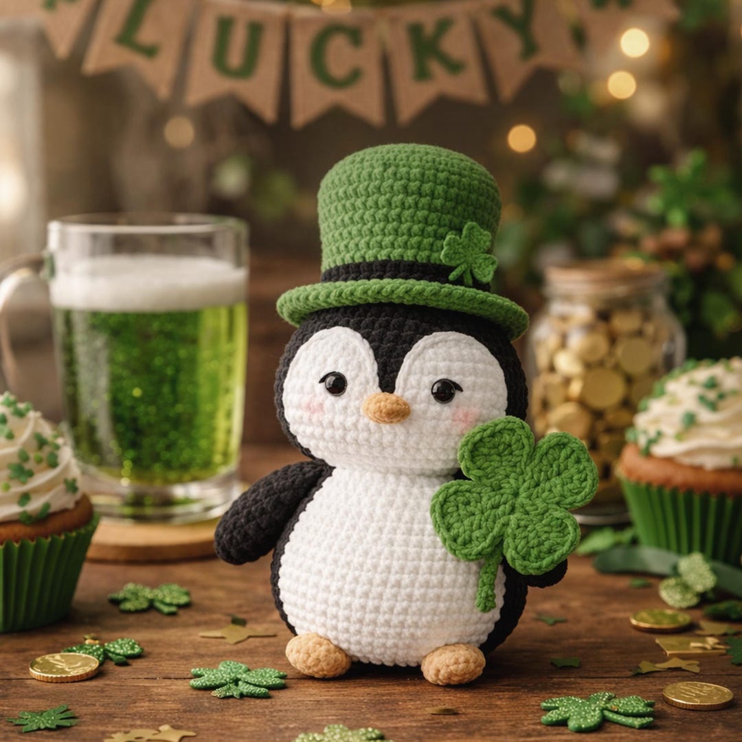 St Patrick’s Day Crochet Penguin Doll, Lucky Shamrock Amigurumi ...