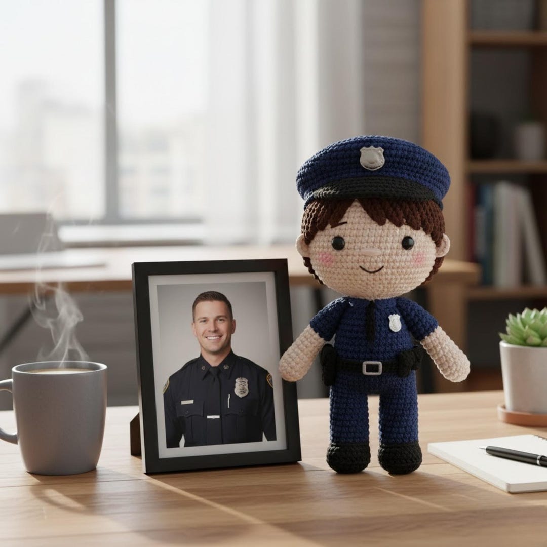 Look Alike Police Doll, Custom Crochet Police Officer Doll From Photo ...