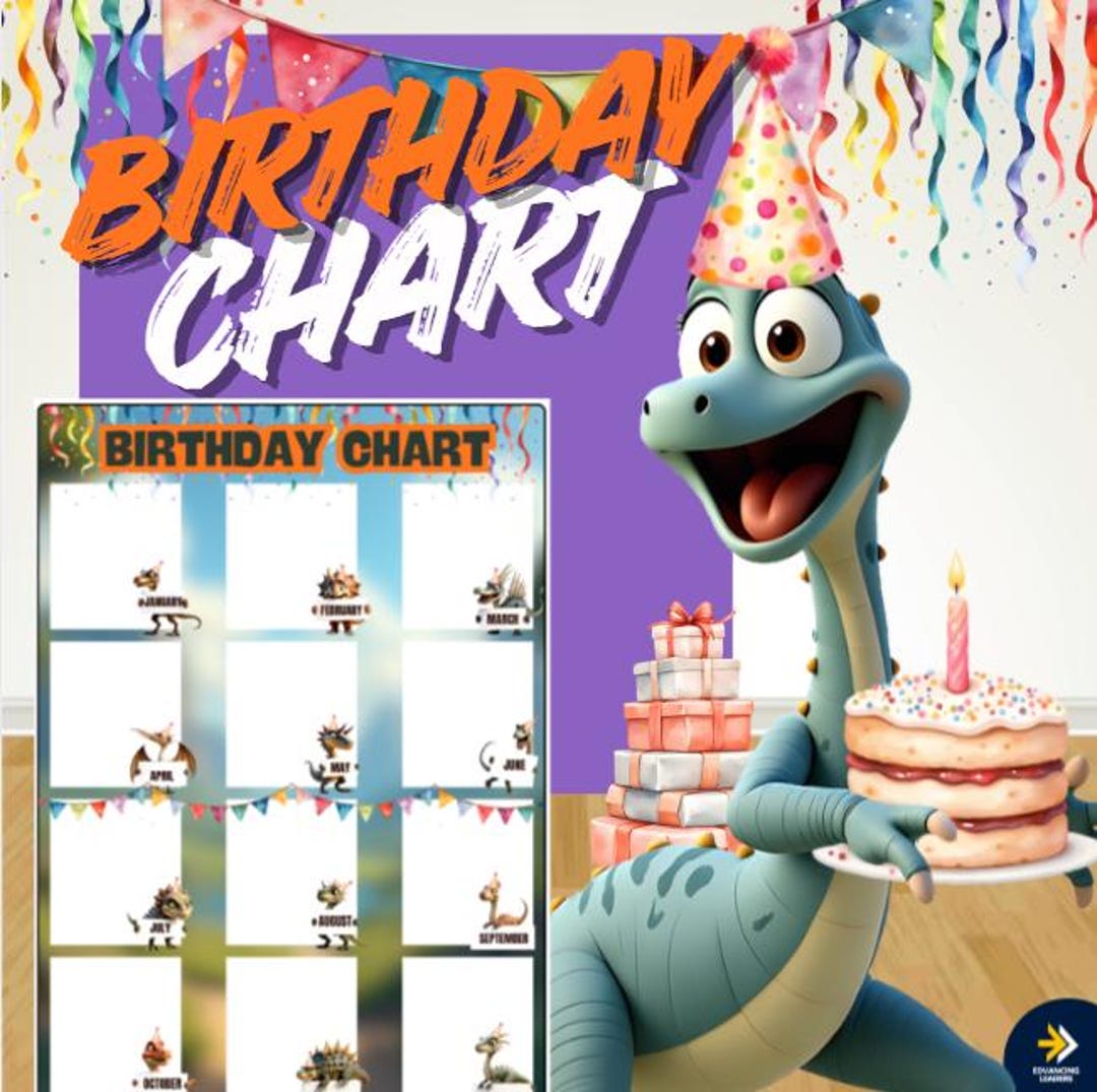 Dinosaur Classroom Birthday Chart | Printable Dino Decor | Kids ...