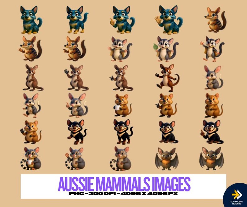 Aussie Mammals Clipart Bundle: 60 Australian Mammal Pngs (instant ...