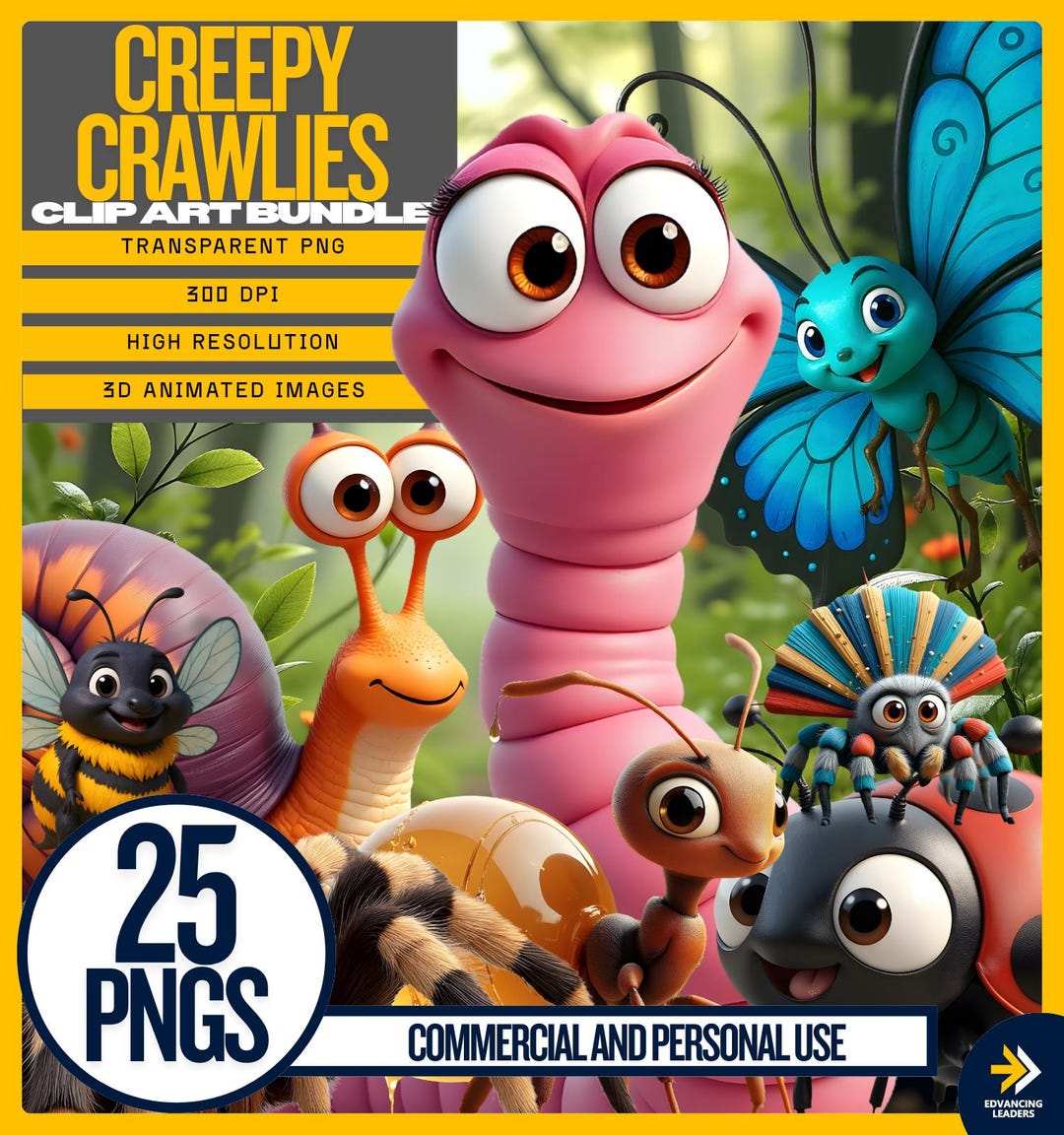 Creepy Crawlies Clipart Bundle | 25 Bugs + 5 Garden Backgrounds | PNG ...