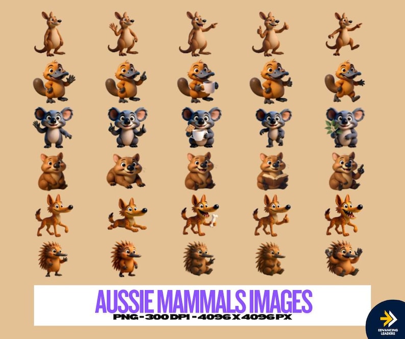 Aussie Mammals Clipart Bundle: 60 Australian Mammal Pngs (instant ...