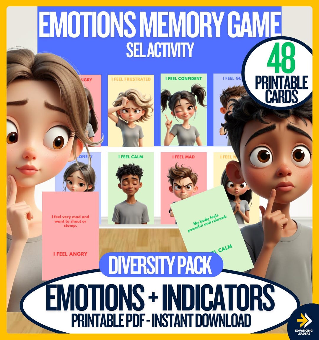 Emotions Memory Game | Diversity Pack SEL Flashcards | Social Emotional ...