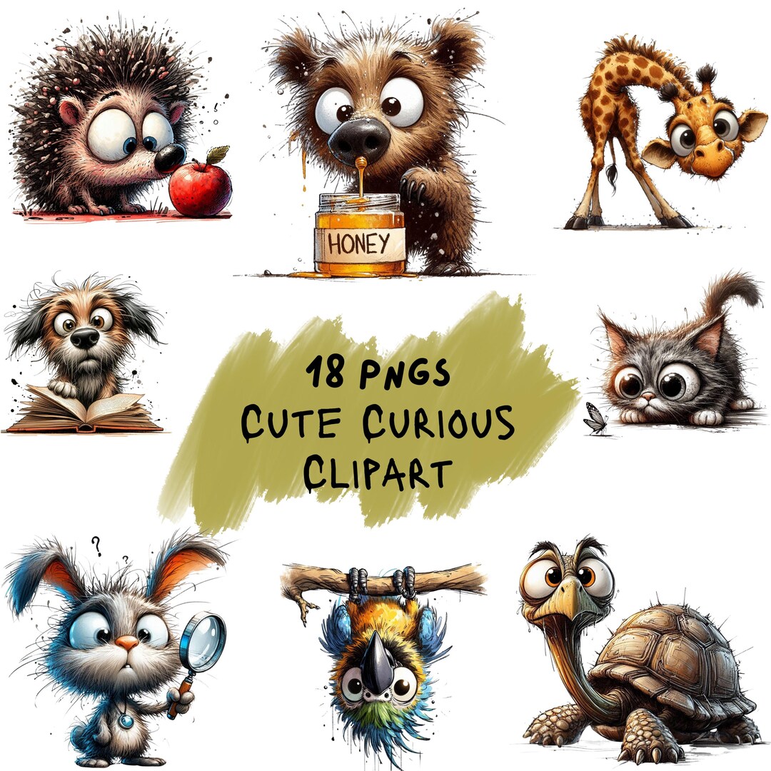 Cute Curious Animals Clipart Bundle | Watercolor Animal PNG ...