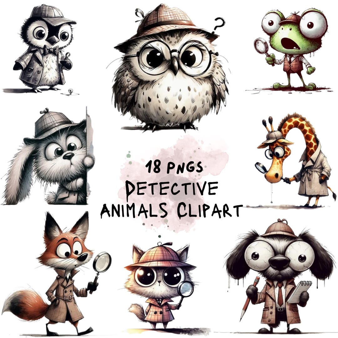 Detective Animals Clipart Bundle – Watercolor PNG Images (digital ...