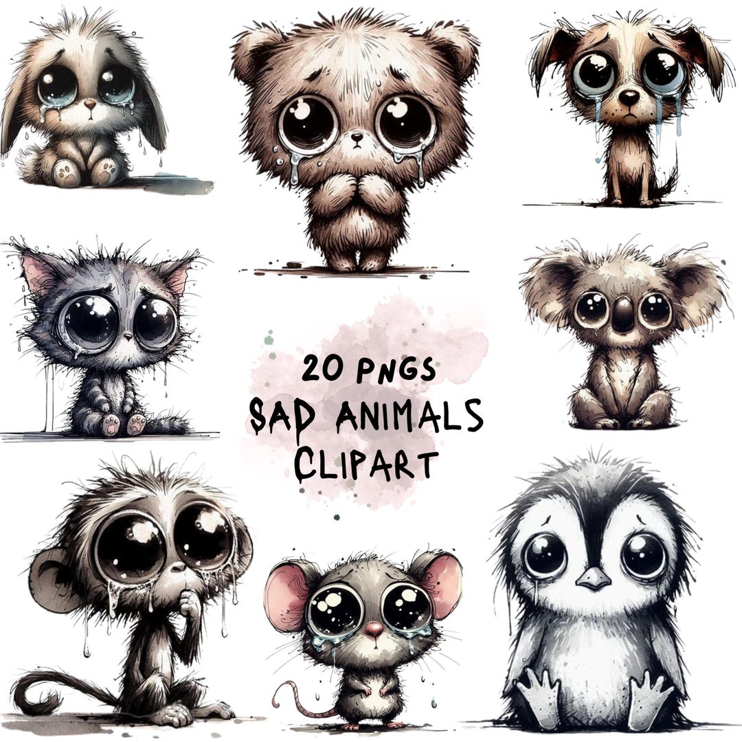 Sad Animals Clipart Bundle – Watercolor Crying Animal PNG (digital ...