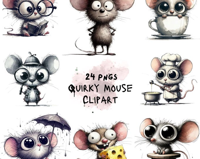 12 Scruffy Mice Clipart Set, 12 Pngs/jpgs, Funny Mouse Art, Whimsical ...