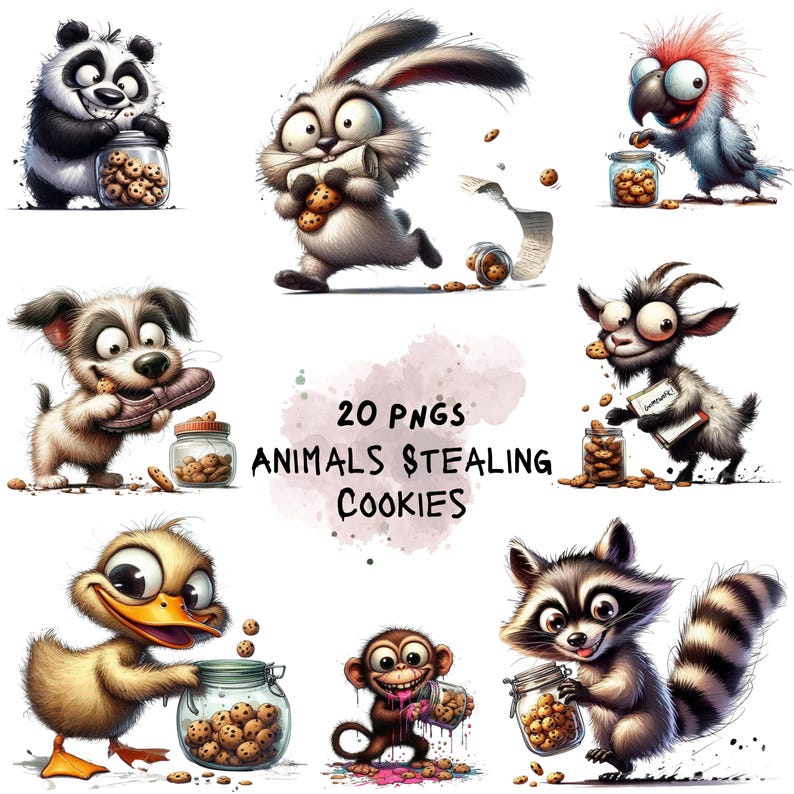 20 Animals Stealing Cookies Clipart Bundle, Cute Funny Cookie Thief ...