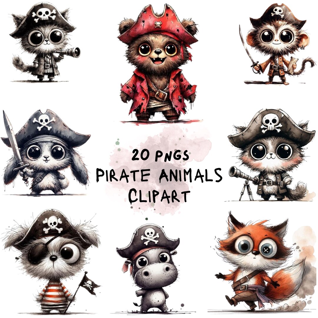 Watercolor Pirate Animals Clipart – Kids Party Illustrations (digital ...