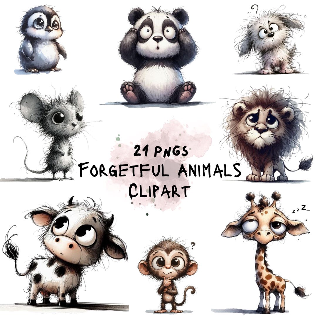 Watercolor Forgettable Animals Clipart Bundle: 21 Pngs (digital ...
