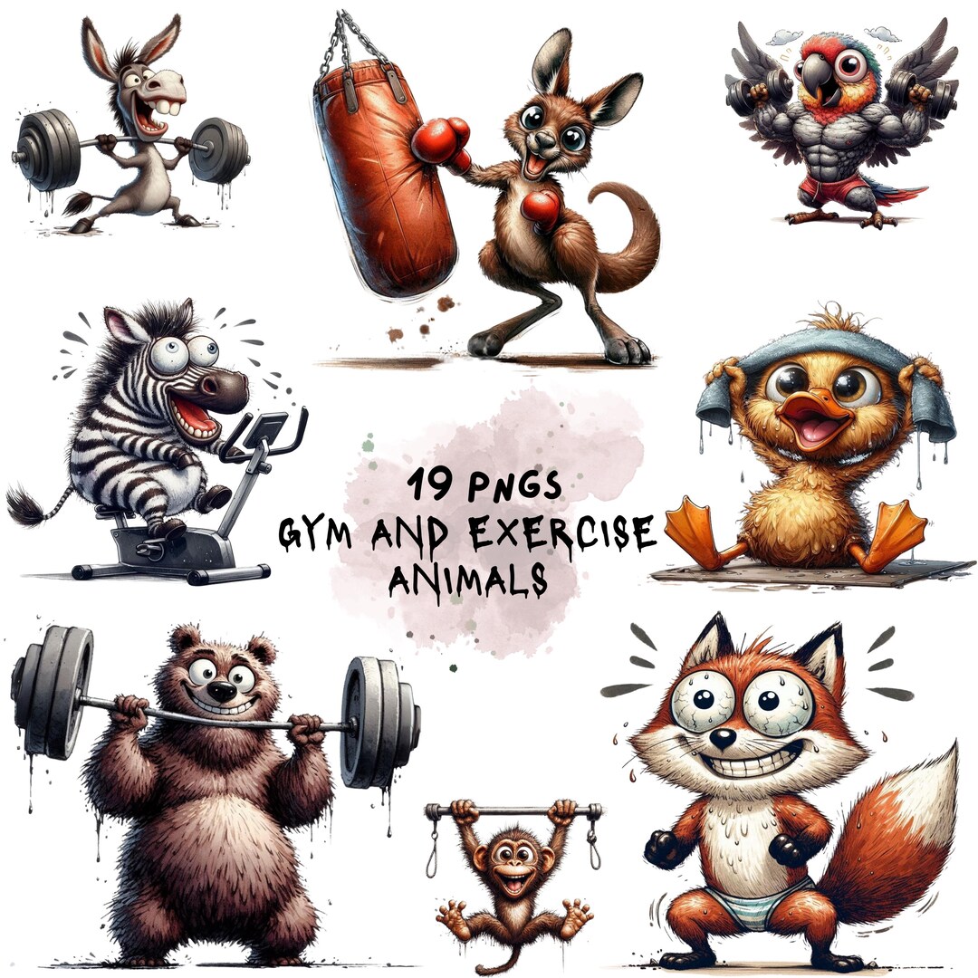 19 Gym and Exercise Animals Clipart, Cute Workout Animal PNG, Fitness ...