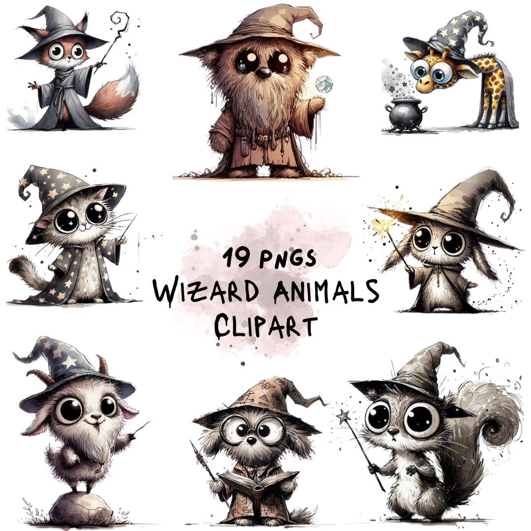 Watercolor Wizard Animals Clipart Bundle, Fantasy Witchy Art (digital ...
