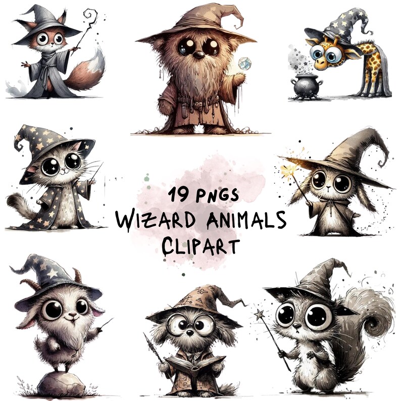 Watercolor Wizard Animals Clipart Bundle, Fantasy Witchy Art (digital ...