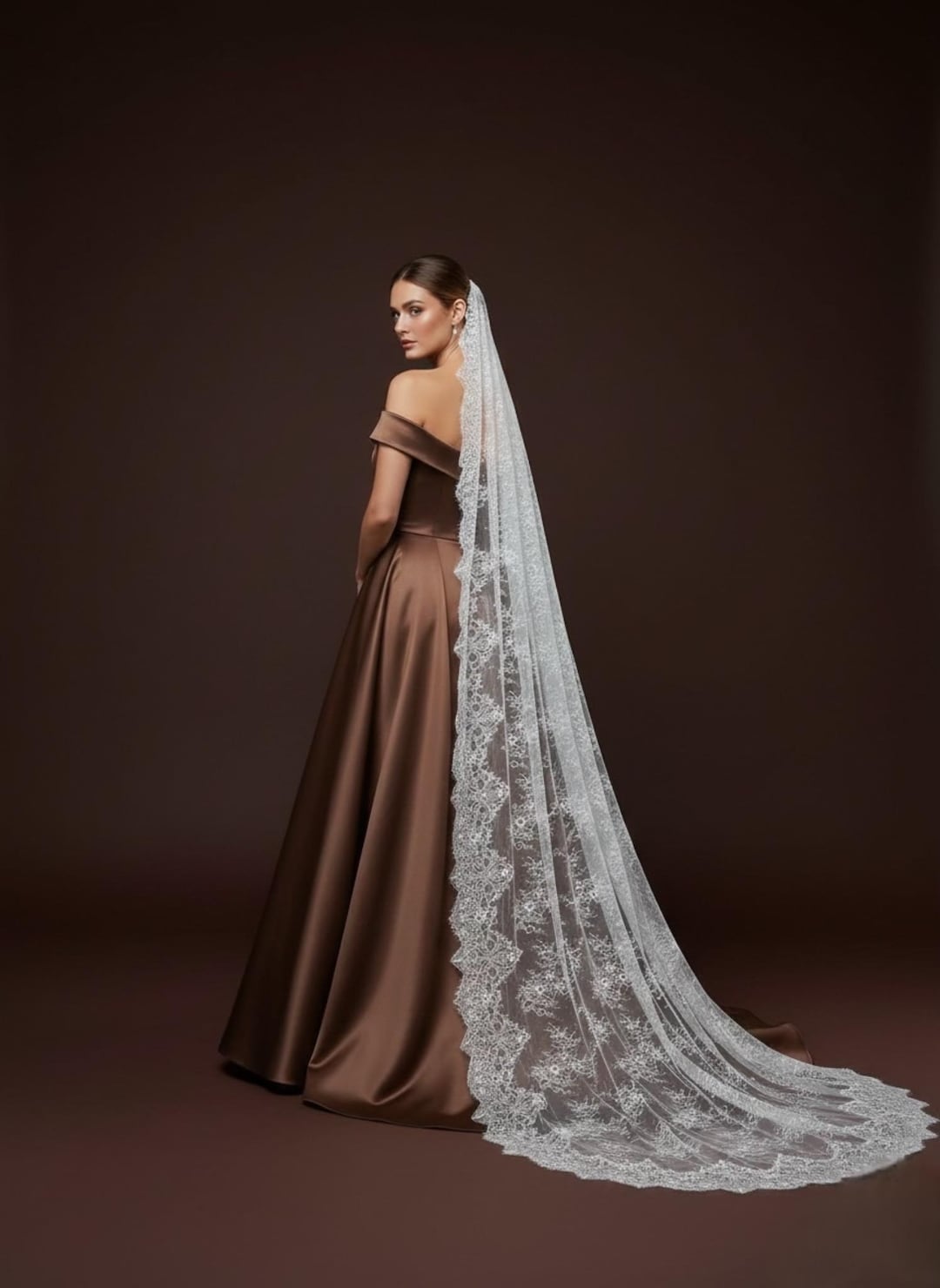 Ivory Lace Wedding Veil With Comb: Soft Tulle, Cathedral & Chapel ...