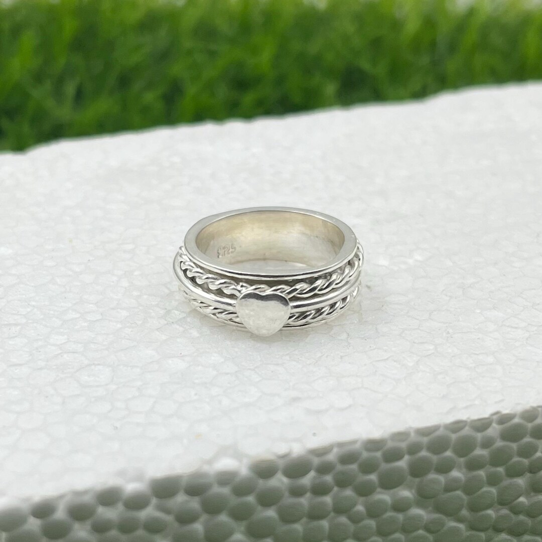 Heart Sterling Silver Ring, Spinner Ring, Meditation Ring, Fidget Ring ...