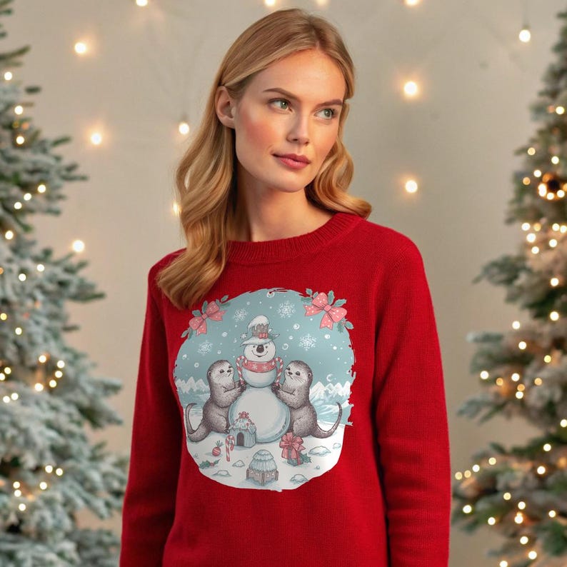 Christmas Otters Snowman Clipart, Winter Wonderland Scene (digital ...