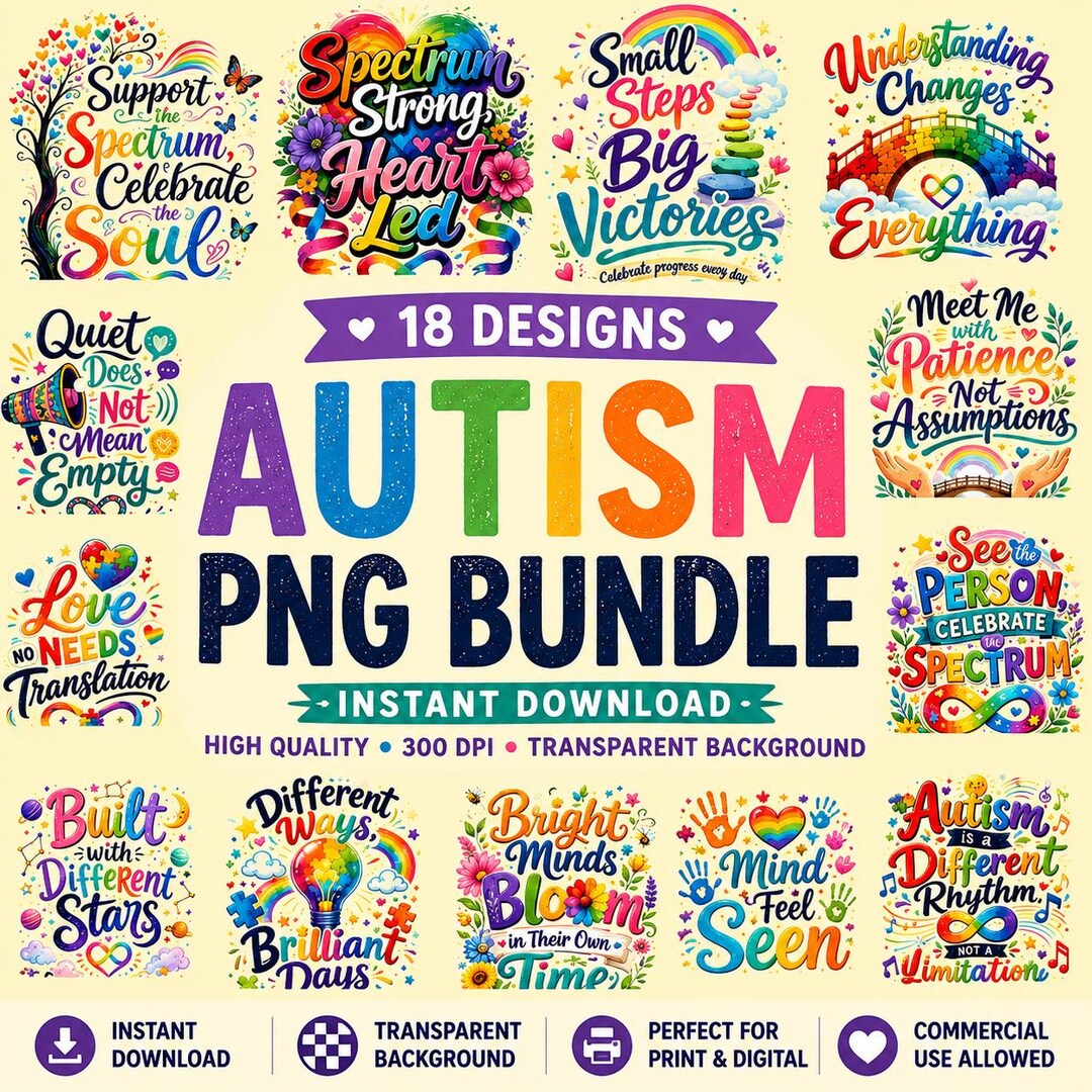 Autism Awareness PNG Bundle, Puzzle Ribbon Designs, Support Squad ...