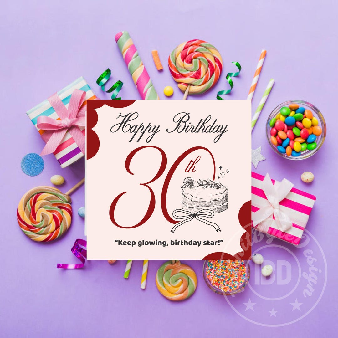 30th Birthday Card Printable | Happy 30th Birthday | Thirtieth Birthday ...