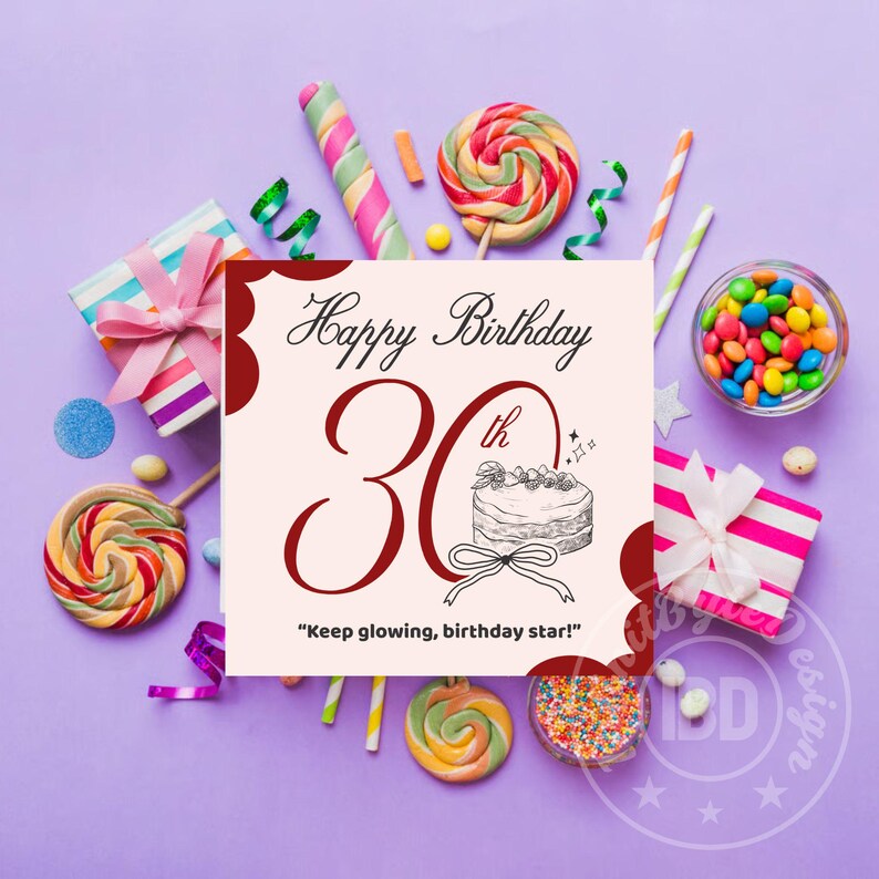 30th Birthday Card Printable | Happy 30th Birthday | Thirtieth Birthday ...