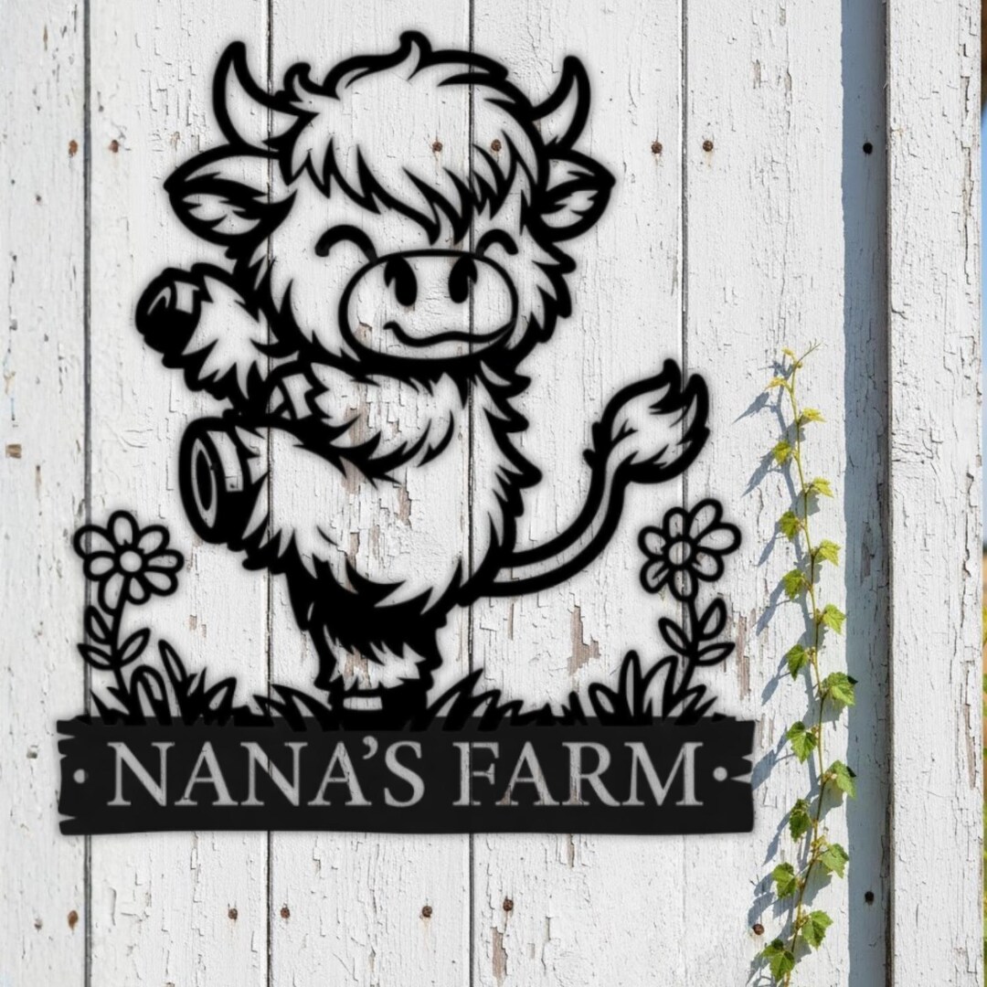 Personalized Highland Cow Metal Farm Sign, Rustic Nana's Decor - Etsy