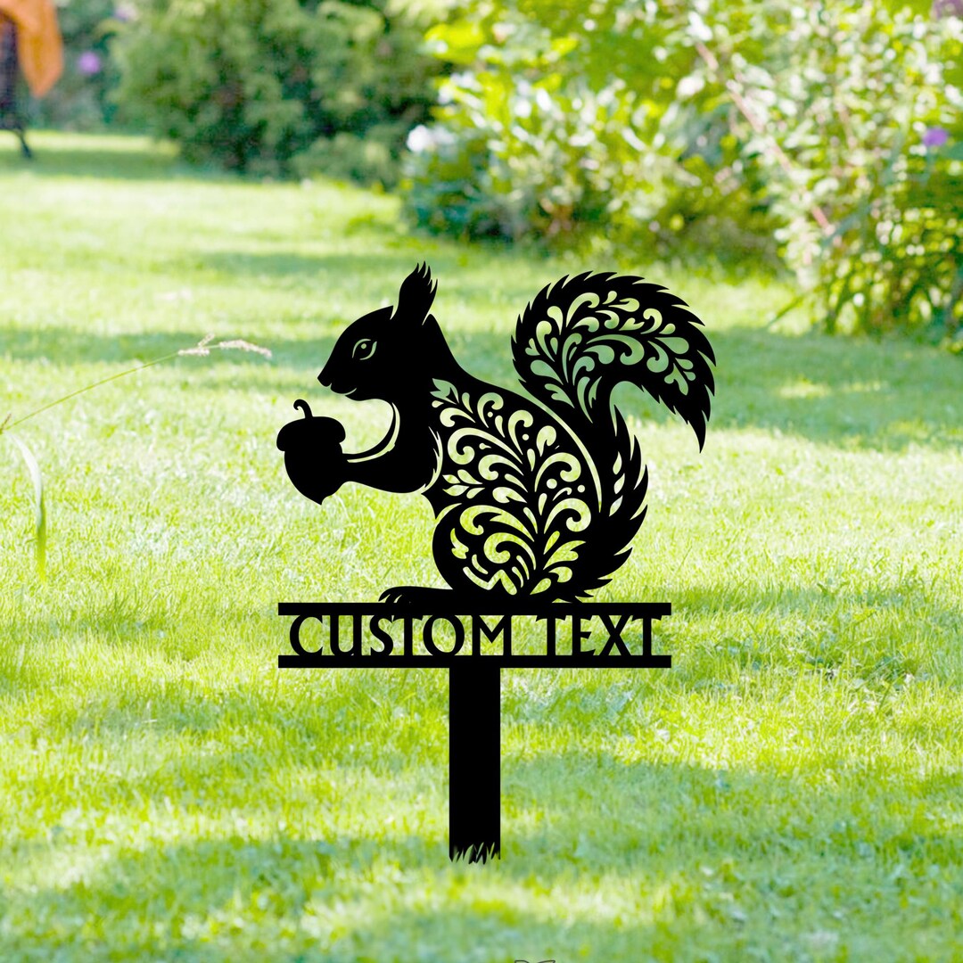 Personalized Squirrel Metal Garden Stake, Custom Squirrel Name Sign ...